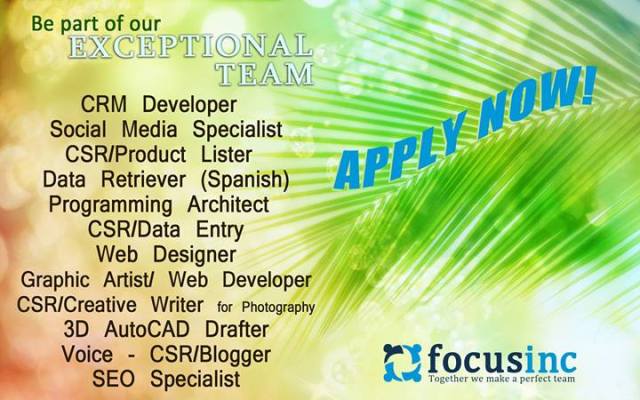 Focusinc now hiring virtual assistants, customer service reps, etc ...